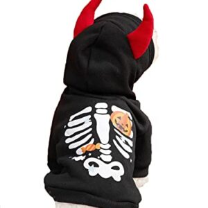 QWINEE Dog Hoodie Reflective Skull Print Cat Clothes Sweatshirt for Puppy Small Medium Dogs Kitten Light Black S