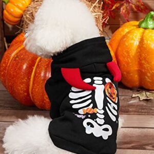 QWINEE Dog Hoodie Reflective Skull Print Cat Clothes Sweatshirt for Puppy Small Medium Dogs Kitten Light Black S