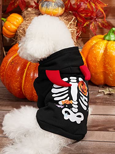 QWINEE Dog Hoodie Reflective Skull Print Cat Clothes Sweatshirt for Puppy Small Medium Dogs Kitten Light Black S