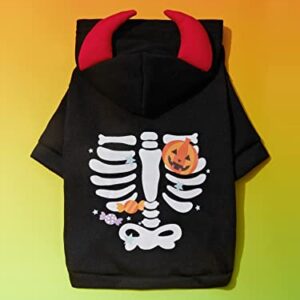 QWINEE Dog Hoodie Reflective Skull Print Cat Clothes Sweatshirt for Puppy Small Medium Dogs Kitten Light Black S