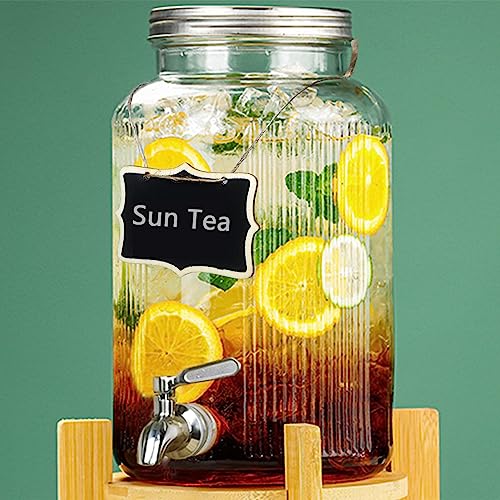 Mapeoes 1.5 Gallon Glass Beverage Drink Dispenser with 304 Stainless Steel Spigot and Lid, Temperature Sticker for Brew Kombucha Wine,Large Mason jar Container for Juice Water at Party Fridge,Clear