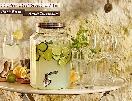 Mapeoes 1.5 Gallon Glass Beverage Drink Dispenser with 304 Stainless Steel Spigot and Lid, Temperature Sticker for Brew Kombucha Wine,Large Mason jar Container for Juice Water at Party Fridge,Clear