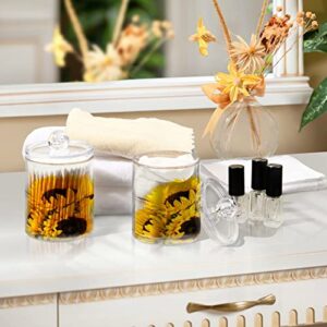 ALAZA Yellow Sunflower Wooden Plank 2 Pack Qtip Holder Dispenser 14 Oz Clear Plastic Apothecary Jar Containers Jars Bathroom for Cotton Swab, Ball, Pads, Floss, Vanity Makeup Organizer