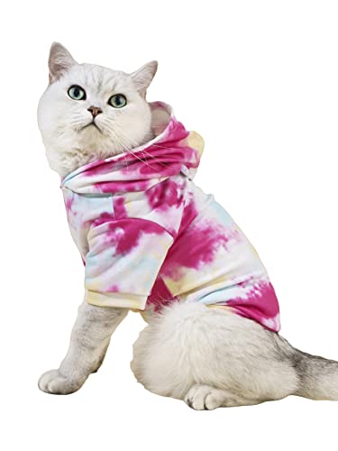 QWINEE Tie Dye Dog Hoodie Dog Sweatshirt Cat Shirt Apparel Dog Clothes for Puppy Kitten Cat Small Dogs Pink and Blue X-Small