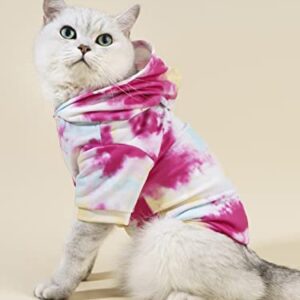 QWINEE Tie Dye Dog Hoodie Dog Sweatshirt Cat Shirt Apparel Dog Clothes for Puppy Kitten Cat Small Dogs Pink and Blue X-Small