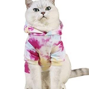 QWINEE Tie Dye Dog Hoodie Dog Sweatshirt Cat Shirt Apparel Dog Clothes for Puppy Kitten Cat Small Dogs Pink and Blue X-Small