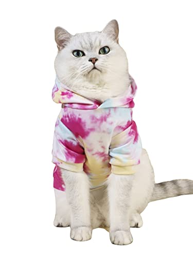 QWINEE Tie Dye Dog Hoodie Dog Sweatshirt Cat Shirt Apparel Dog Clothes for Puppy Kitten Cat Small Dogs Pink and Blue X-Small