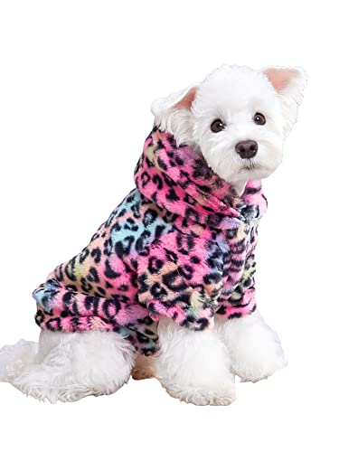 QWINEE Dog Coat Dog Hoodie Tie Dye Warm Winter Coat Sweatshirt Dog Clothes for Cat Puppy Small Medium Dog Leopard M