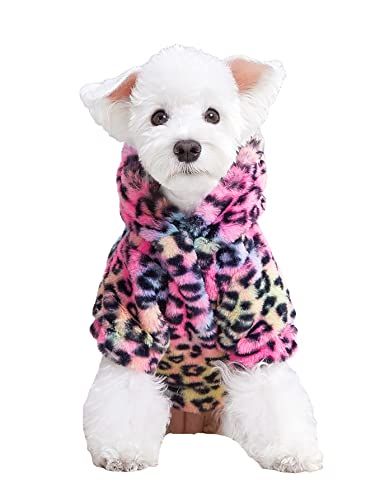 QWINEE Dog Coat Dog Hoodie Tie Dye Warm Winter Coat Sweatshirt Dog Clothes for Cat Puppy Small Medium Dog Leopard M