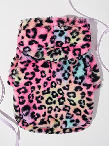 QWINEE Dog Coat Dog Hoodie Tie Dye Warm Winter Coat Sweatshirt Dog Clothes for Cat Puppy Small Medium Dog Leopard M