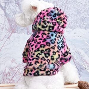 QWINEE Dog Coat Dog Hoodie Tie Dye Warm Winter Coat Sweatshirt Dog Clothes for Cat Puppy Small Medium Dog Leopard M