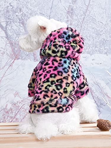 QWINEE Dog Coat Dog Hoodie Tie Dye Warm Winter Coat Sweatshirt Dog Clothes for Cat Puppy Small Medium Dog Leopard M