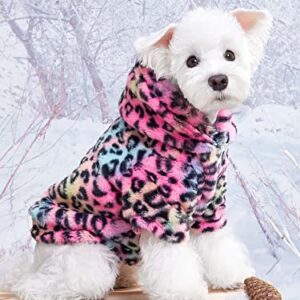 QWINEE Dog Coat Dog Hoodie Tie Dye Warm Winter Coat Sweatshirt Dog Clothes for Cat Puppy Small Medium Dog Leopard M