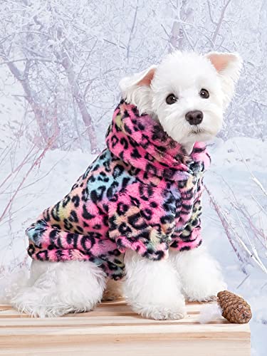 QWINEE Dog Coat Dog Hoodie Tie Dye Warm Winter Coat Sweatshirt Dog Clothes for Cat Puppy Small Medium Dog Leopard M