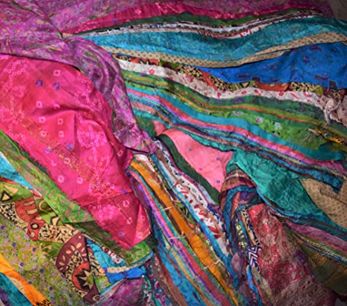 40 Qty 12"X12" Lot 100% Pure Silk Print Vintage Sari Fabric remnants Scrap Bundle Precut Fabric Squares for Craft Patchwork