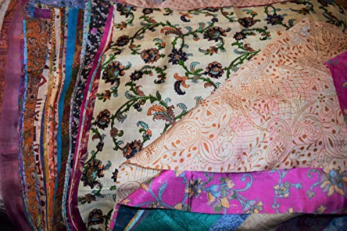 40 Qty 12"X12" Lot 100% Pure Silk Print Vintage Sari Fabric remnants Scrap Bundle Precut Fabric Squares for Craft Patchwork