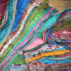 40 Qty 12"X12" Lot 100% Pure Silk Print Vintage Sari Fabric remnants Scrap Bundle Precut Fabric Squares for Craft Patchwork