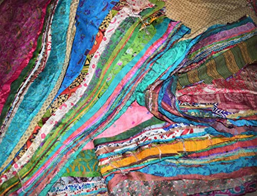 40 Qty 12"X12" Lot 100% Pure Silk Print Vintage Sari Fabric remnants Scrap Bundle Precut Fabric Squares for Craft Patchwork