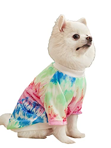 QWINEE Tie Dye Dog T Shirt Vest Dog Apparel Cat Clothes for Puppy Kitten Small Medium Large Dogs Multicolor Small