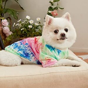 QWINEE Tie Dye Dog T Shirt Vest Dog Apparel Cat Clothes for Puppy Kitten Small Medium Large Dogs Multicolor Small