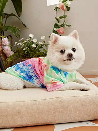 QWINEE Tie Dye Dog T Shirt Vest Dog Apparel Cat Clothes for Puppy Kitten Small Medium Large Dogs Multicolor Small