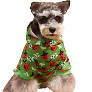 QWINEE Halloween Dog Hoodie Dog Costume Sweatshirt Pumpkin Bat Print Dog Clothes for Puppy Kitten Cat Small Dogs Green Large