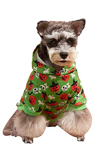 QWINEE Halloween Dog Hoodie Dog Costume Sweatshirt Pumpkin Bat Print Dog Clothes for Puppy Kitten Cat Small Dogs Green Large