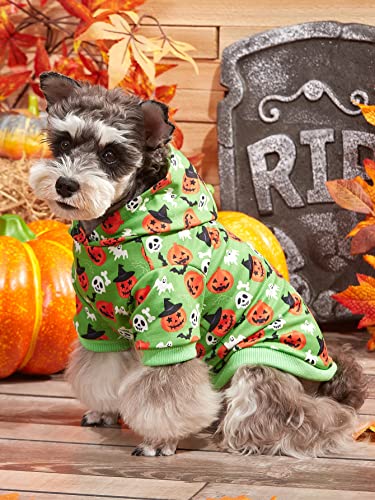 QWINEE Halloween Dog Hoodie Dog Costume Sweatshirt Pumpkin Bat Print Dog Clothes for Puppy Kitten Cat Small Dogs Green Large