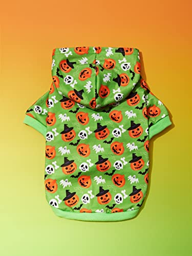 QWINEE Halloween Dog Hoodie Dog Costume Sweatshirt Pumpkin Bat Print Dog Clothes for Puppy Kitten Cat Small Dogs Green Large