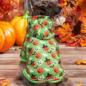 QWINEE Halloween Dog Hoodie Dog Costume Sweatshirt Pumpkin Bat Print Dog Clothes for Puppy Kitten Cat Small Dogs Green Large