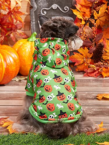 QWINEE Halloween Dog Hoodie Dog Costume Sweatshirt Pumpkin Bat Print Dog Clothes for Puppy Kitten Cat Small Dogs Green Large