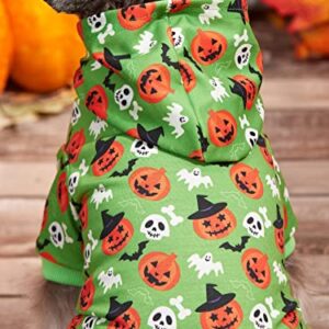 QWINEE Halloween Dog Hoodie Dog Costume Sweatshirt Pumpkin Bat Print Dog Clothes for Puppy Kitten Cat Small Dogs Green Large