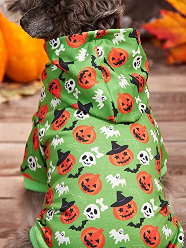 QWINEE Halloween Dog Hoodie Dog Costume Sweatshirt Pumpkin Bat Print Dog Clothes for Puppy Kitten Cat Small Dogs Green Large