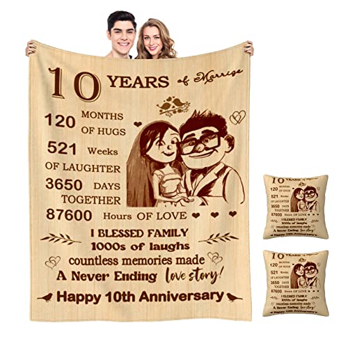 10th Anniversary Tin Gifts Blanket, 10th Anniversary Wedding Gifts, 10 Year Anniversary Wedding Gifts for Him Her Couples, Wife, Parents, 10 Year Happy Anniversary Decorations Blanket 50"X 40"