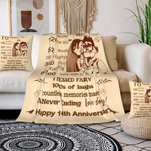 10th Anniversary Tin Gifts Blanket, 10th Anniversary Wedding Gifts, 10 Year Anniversary Wedding Gifts for Him Her Couples, Wife, Parents, 10 Year Happy Anniversary Decorations Blanket 50"X 40"