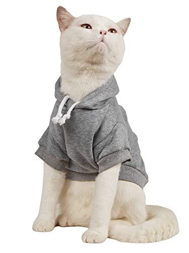 QWINEE Basic Dog Hoodie, Dog Warm Jacket, Cat Apparel, Dog Shirt, Dog Clothes for Puppy Kitten Small Medium Dogs Cats Light Grey X-Large