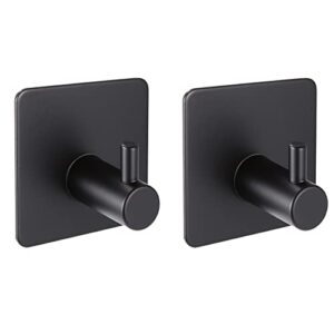 liyuabu adhesive towel hooks,black stainless steel wall shower hooks heavy duty for hanging towel coat robe on bathroom/kitchen/bedroom (2 pack)