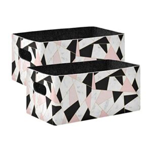 oyihfvs mosaic rose pink gold black white marble luxury texture 2 pcs collapsible storage bins baskets, foldable felt fabric organizer cube boxes storage bags for shelves closet home decor