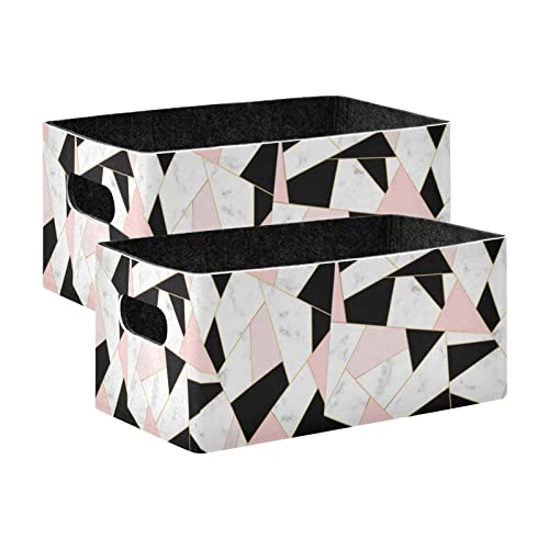 Oyihfvs Mosaic Rose Pink Gold Black White Marble Luxury Texture 2 PCs Collapsible Storage Bins Baskets, Foldable Felt Fabric Organizer Cube Boxes Storage Bags for Shelves Closet Home Decor