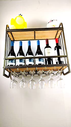 GXIONGMY (2 Tier - 23.6in) Industrial Wine Rack Wall Mounted, Easy to Install, Hanging Wine Rack, 100% Pine Solid Wood, Galvanized Steel