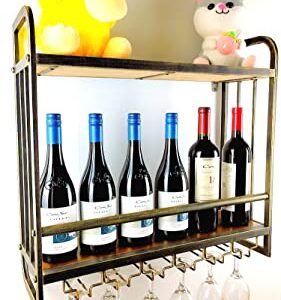 GXIONGMY (2 Tier - 23.6in) Industrial Wine Rack Wall Mounted, Easy to Install, Hanging Wine Rack, 100% Pine Solid Wood, Galvanized Steel