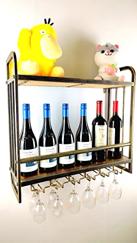 GXIONGMY (2 Tier - 23.6in) Industrial Wine Rack Wall Mounted, Easy to Install, Hanging Wine Rack, 100% Pine Solid Wood, Galvanized Steel