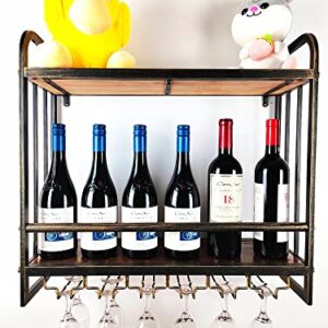 GXIONGMY (2 Tier - 23.6in) Industrial Wine Rack Wall Mounted, Easy to Install, Hanging Wine Rack, 100% Pine Solid Wood, Galvanized Steel