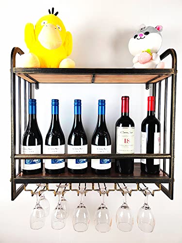 GXIONGMY (2 Tier - 23.6in) Industrial Wine Rack Wall Mounted, Easy to Install, Hanging Wine Rack, 100% Pine Solid Wood, Galvanized Steel