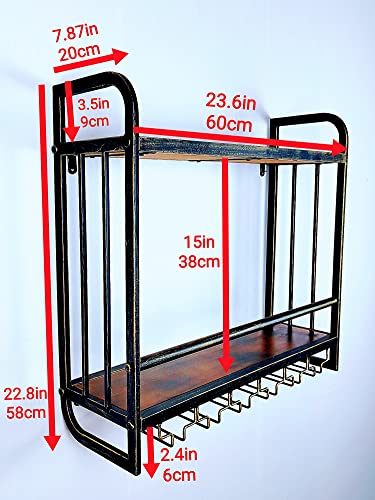 GXIONGMY (2 Tier - 23.6in) Industrial Wine Rack Wall Mounted, Easy to Install, Hanging Wine Rack, 100% Pine Solid Wood, Galvanized Steel