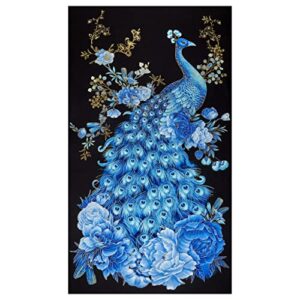 timeless treasures metallic royal plume peacock 24in panel black fabric