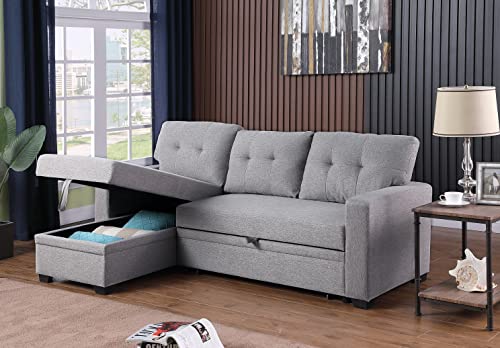 Devion Furniture Russ Sectional Sleeper Sofa Bed, Light Gray