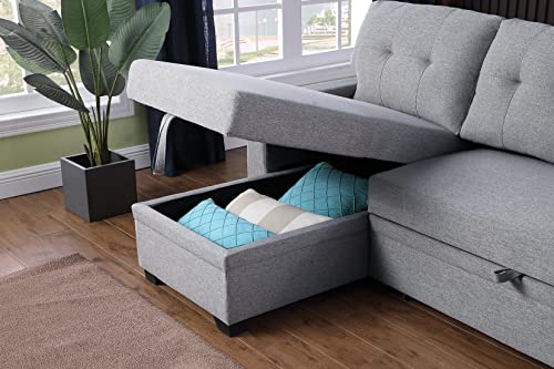 Devion Furniture Russ Sectional Sleeper Sofa Bed, Light Gray