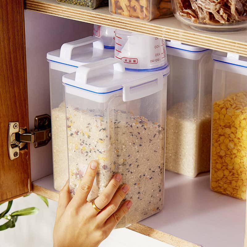 Rice Airtight Storage Container Plastic Rice Storage Bin Cereal Containers Dispenser Kitchen Storage Container with Pour Spout Holds Over 4-5 LBS for Cereal, Flour, Oatmeal