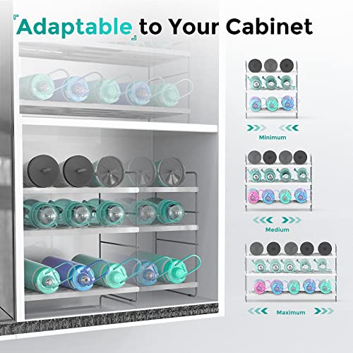 Leligooli Water Bottle Organizer for Cabinet, 3-Shelf Height Adjustable Plastic Water Bottle Storage Rack, Expandable Water Bottle Holder for Kitchen Cabinets,Countertop,Pantry(Holds 15 Bottles)